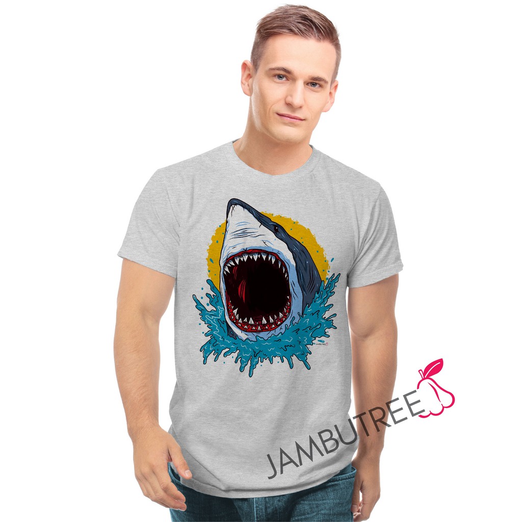 Jambutree Angry Shark Attack Jaws Graphic Unisex Streetwear T-Shirt Tee ...