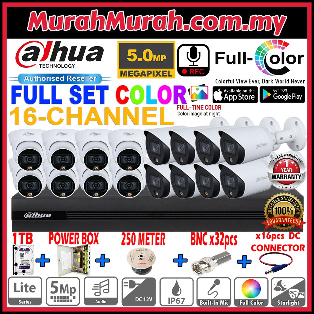 Dahua COLORVU Full Time Colour Audio 5MP Full Set 🌟16 CHANNEL🌟 CCTV ...