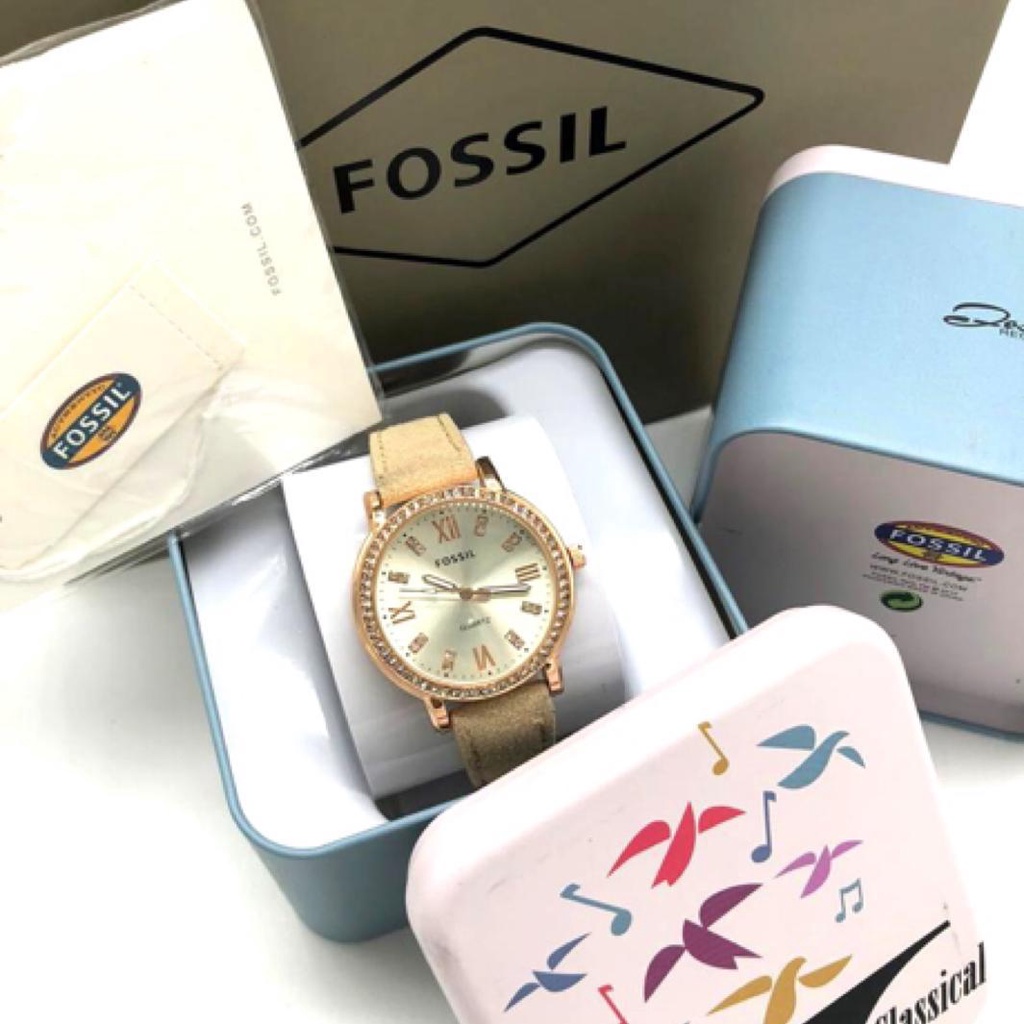 Fossil velvet leather women fashion diamond watch roman numerals full ...