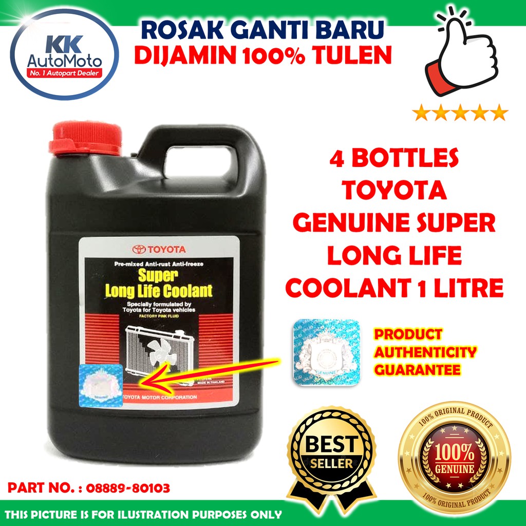 4 Botol - 1L Genuine Toyota Super Long Life Pre-Mix Anti-Rust Anti-Freez Radiator Coolant 1L ...