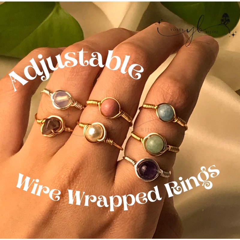 [YOSYI.BIJOU] Natural Stones | Handmade Adjustable Wire Wrapped Rings ...