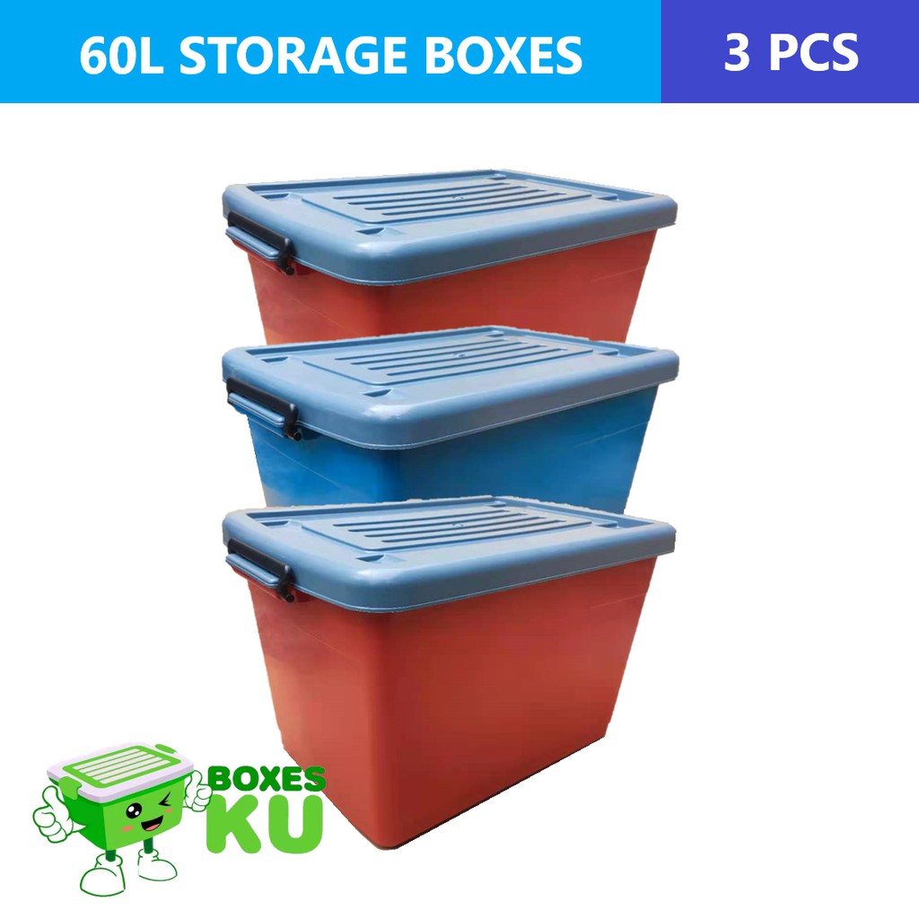 3 PCS 60L HEAVY DUTY STORAGE BOX WITH WHEELS / 3 UNIT 60L BEKAS ...