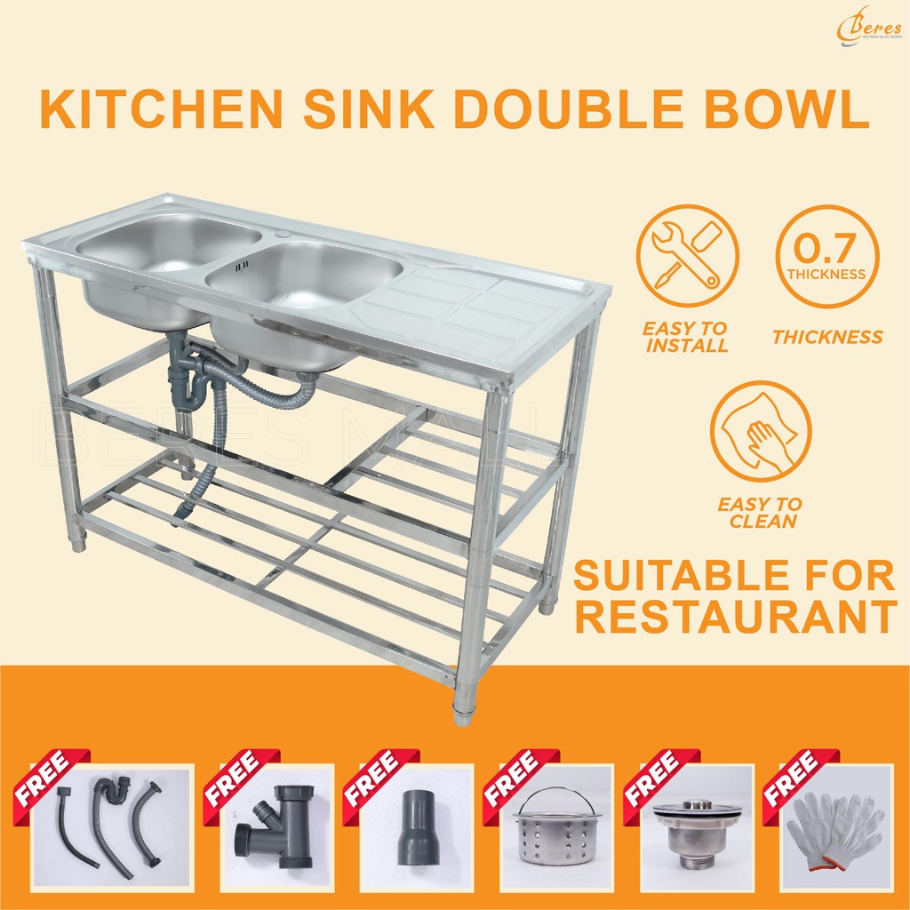 Kitchen Meja Sinki Dapur Stainless Steel Single Sink Rack Rak Bowl DIY ...