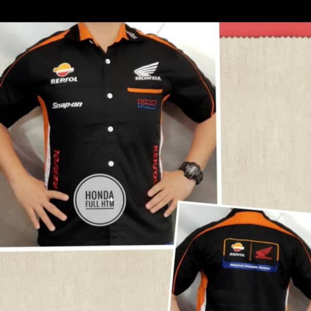 KEMEJA HITAM Honda f1 moto gp Black Automotive Uniform Embroidery Shirt ...