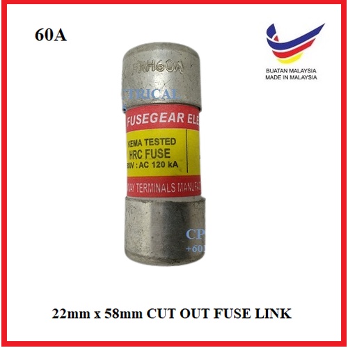 FUSEGEAR 30A 60A HRC Fuse Link Cut Out Fuse - Buatan MALAYSIA | Shopee ...