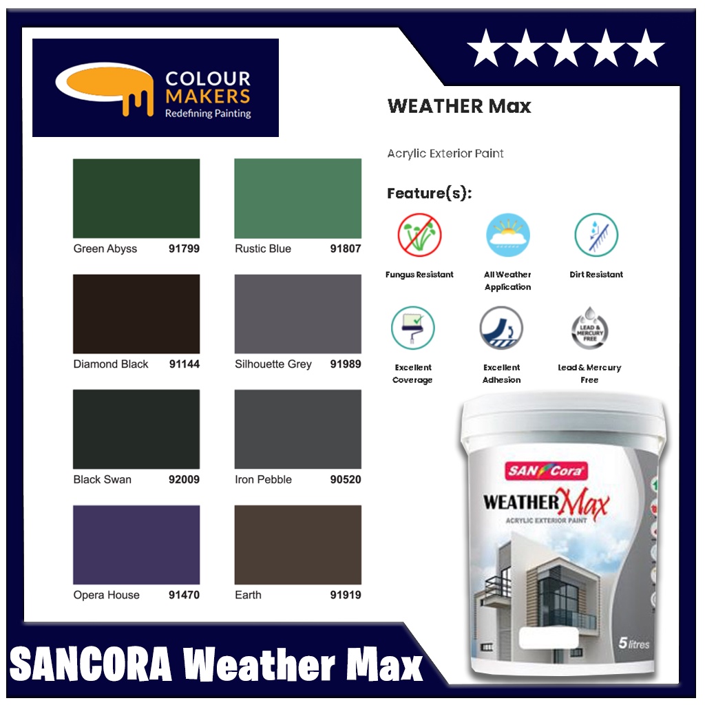 5lt SANCora® Weather Max Acrylic Exterior Paint 5 Litre Cat Luar Rumah ...