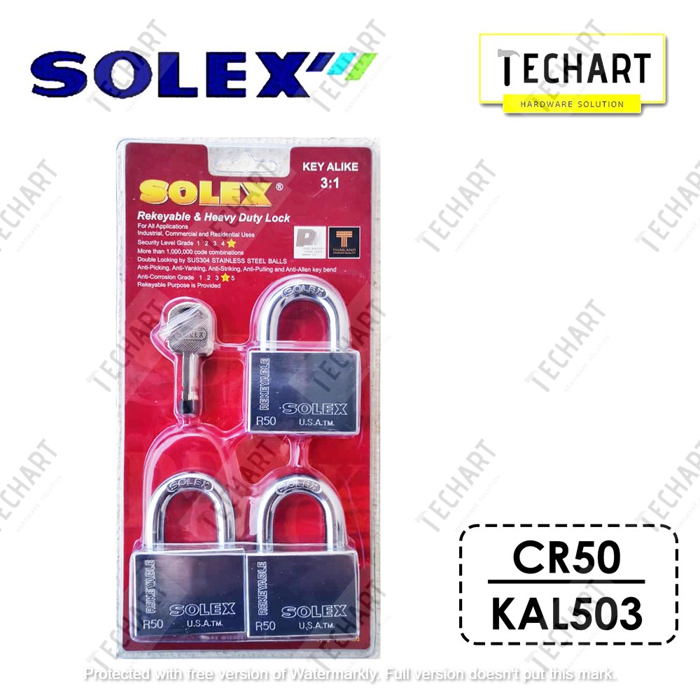 Original Solex Rekeyable 50mm-CR 3pcs Top Security Key Alike PadLock ...