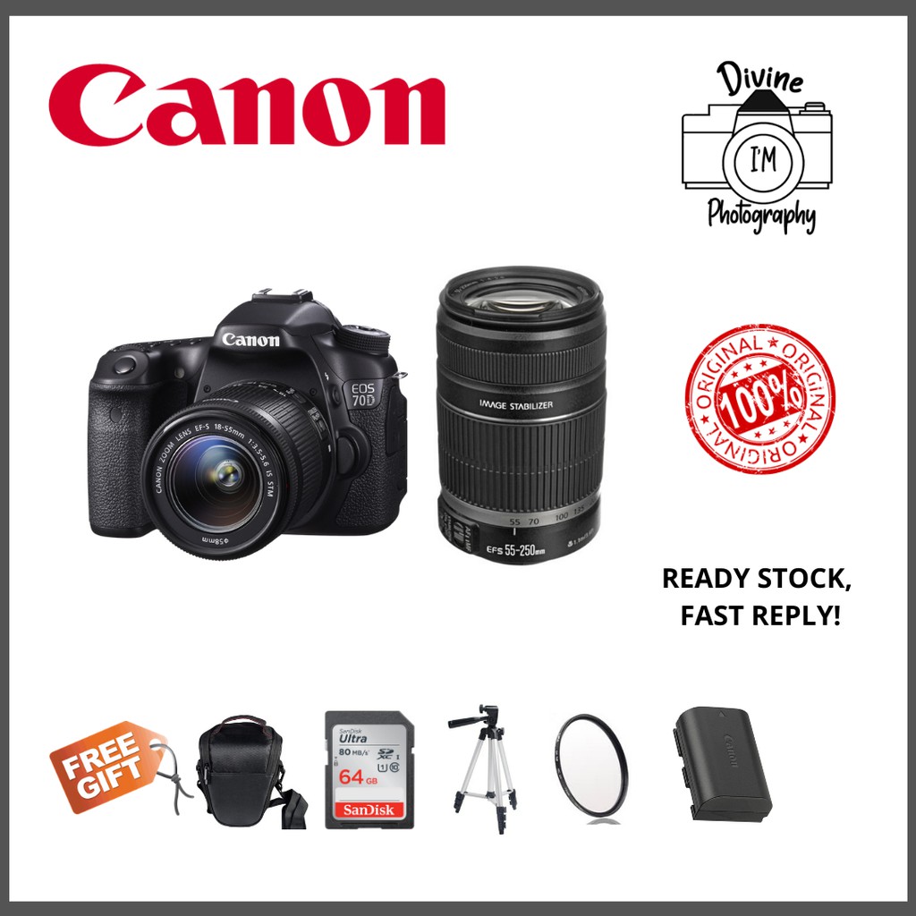 Canon EOS 70d DSLR with EF-S 18-55mm + 55-250mm Two Lens Kit / Flash / Boya BYMM1 mic Bundle ...