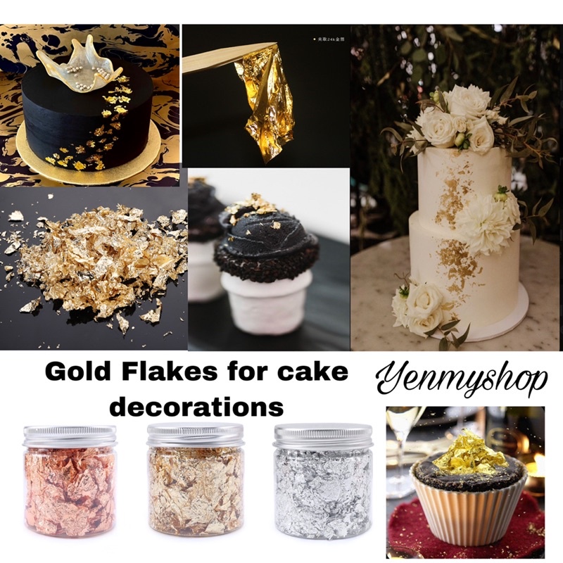 Makanan Emas Edible Gold Flakes 3g | Edible Silver Flake | Sprinkles ...