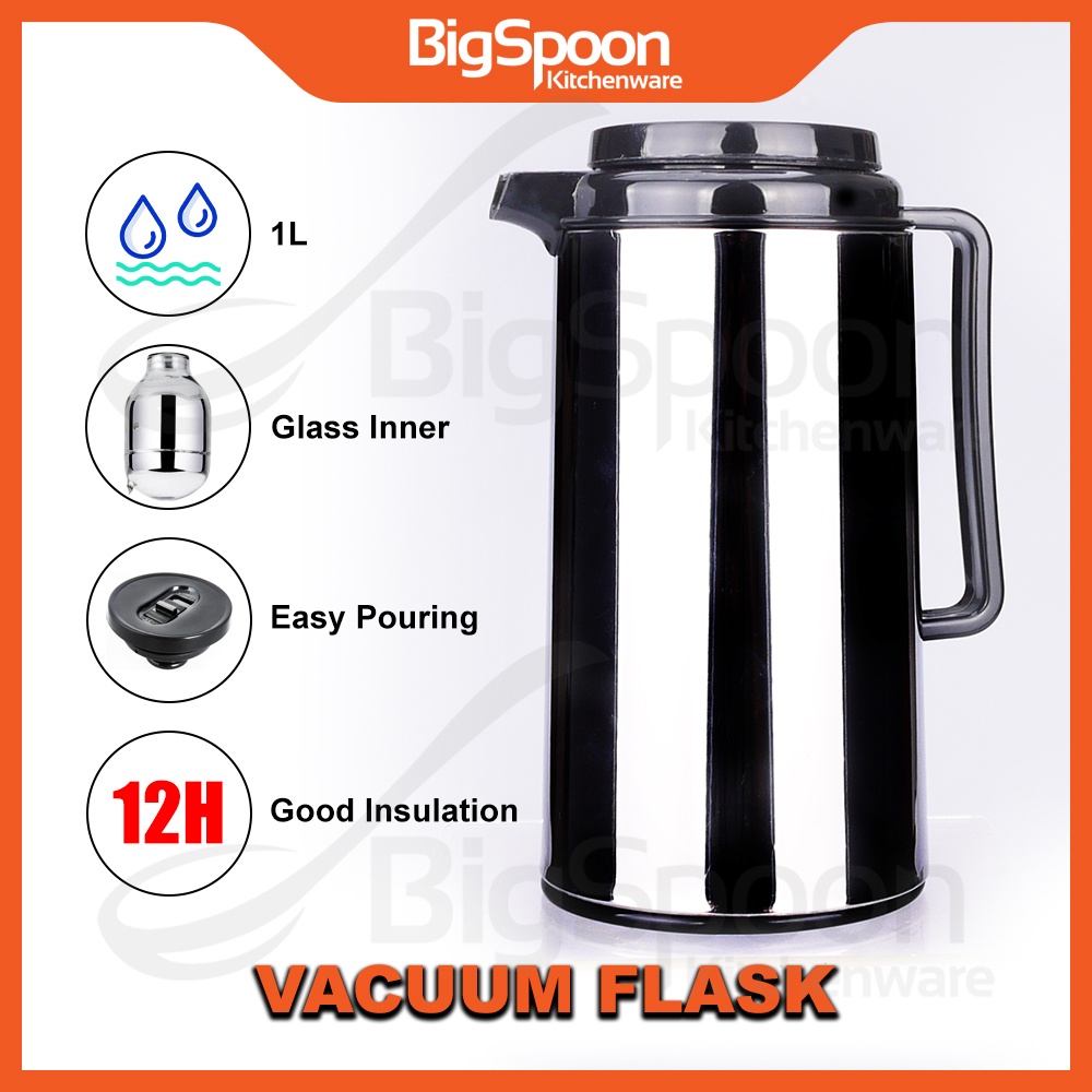 BIGSPOON 1L Hot Water Thermos Vacuum Flask Glass Inner Double Wall ...