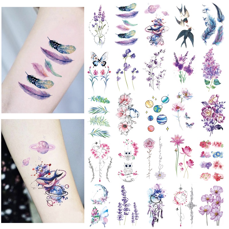 3D Watercolor Flower Waterproof Tattoos Sticker / Women & Man Arm Legs ...