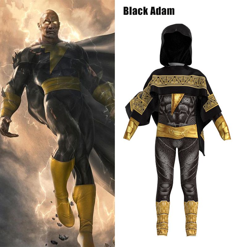 Halloween Black Adam Cosplay Costume Hooded Cloak Jumpsuit Set Adult ...