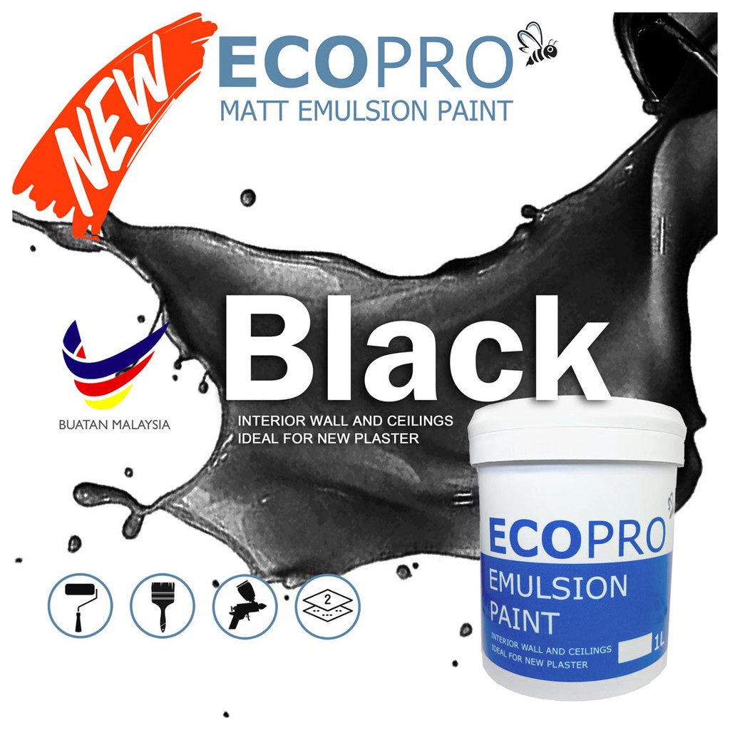 1L ECOPRO MATT EMULSION PAINT FOR INTERIOR ( BLACK / HITAM ) READY ...