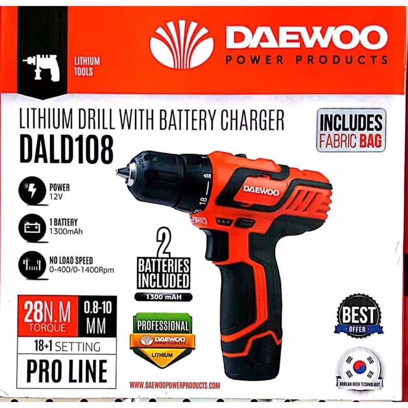 DAEWOO DALD108 LITHIUM DRILL WITH BATTERY CHARGER 12V | Shopee Malaysia