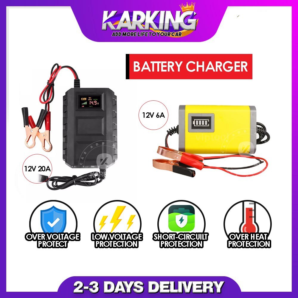 Intelligent EU Plug 12V 20A Pengecas Bateri Smart Battery Charger Car ...
