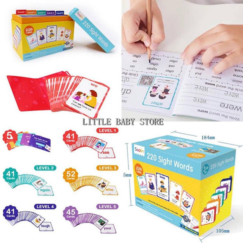 Saalin 220 SIGHT WORDS Flash card (220 Sight Words+5 Workbooks) with ...
