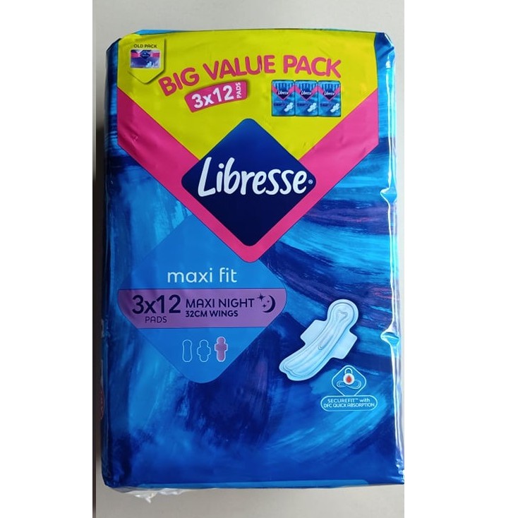 Libresse Pads Maxi Night Sanitary Pads 32cm (Wings) Value Pack (3x12s ...