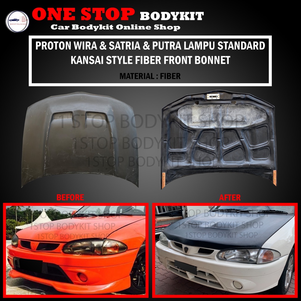 PROTON WIRA & SATRIA & PUTRA LAMPU STANDARD KANSAI STYLE FRONT BONNET FIBER SKIRT LIP BODYKIT ...