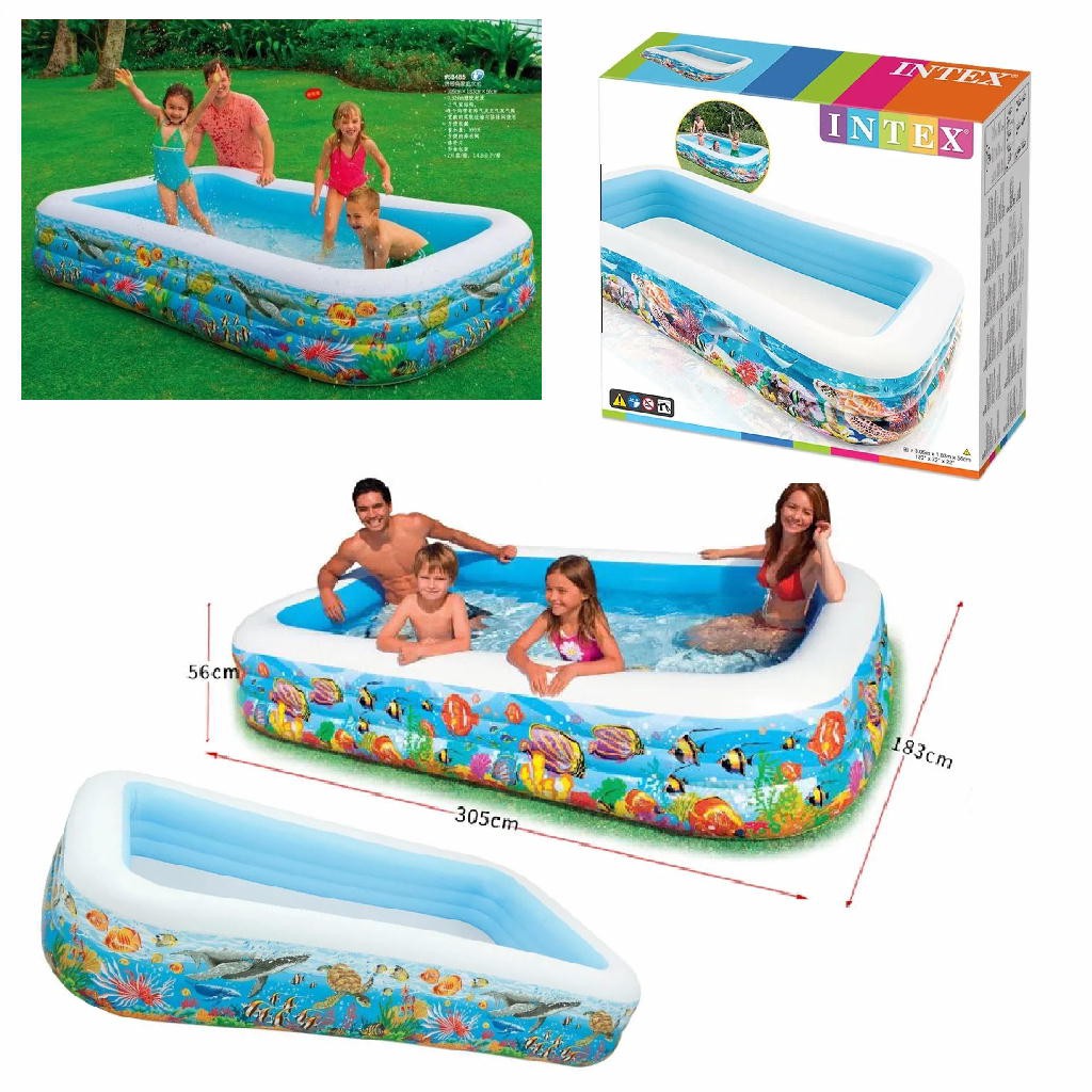 INTEX Tropical Fish/Ocean Blue Family Pool Large Outdoor Inflatable ...