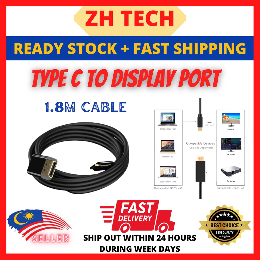 3.1 Usb Type C to Display port Cable 4K DP Displayport 1.4 Thunderbolt ...