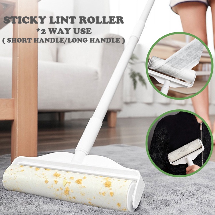 Adjustable Sticky Lint Roller Long Handle Hair Dust Remover Set ...