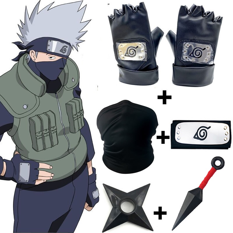 5pcs SET Anime Naruto Cosplay Kakashi Accessories Gloves Kunai Headband ...