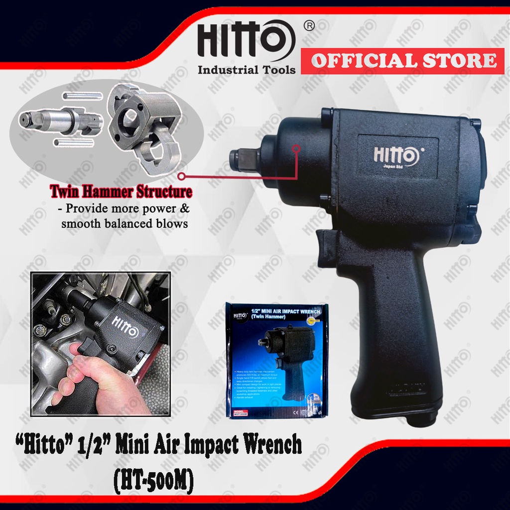 [ HITTO ] 1/2" Dr. .Professional Mini Air Impact Wrench Twin Hammer ...