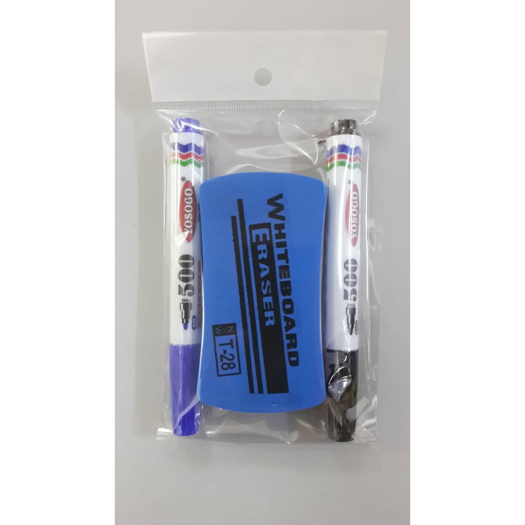 3-in-1 (2 Marker Pen + 1 Duster) Yosogo 500 Black & Blue marker ...