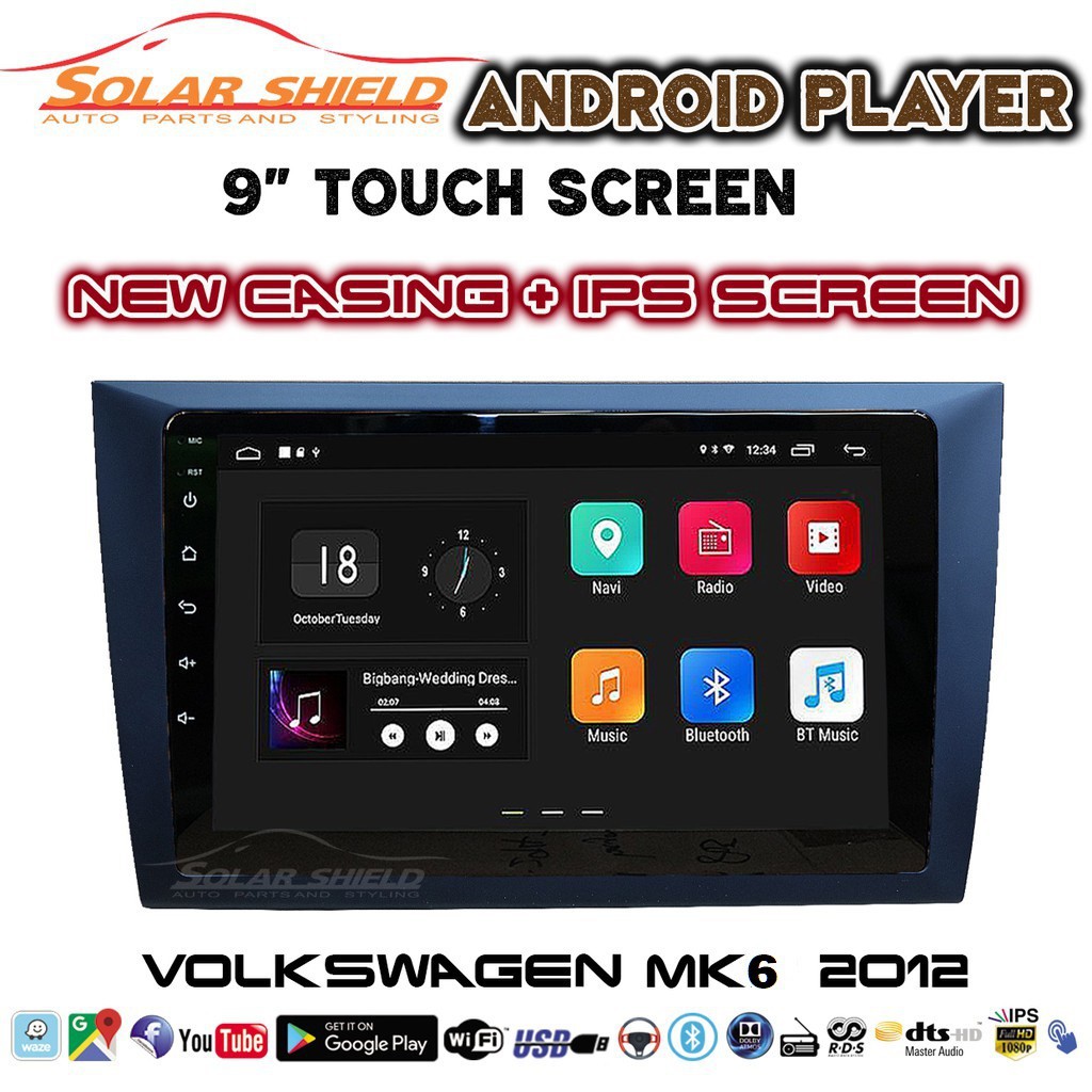 Volkswagen Golf MK6 2010-2013 9'' Android Player GPS Waze Android 8.1 ...