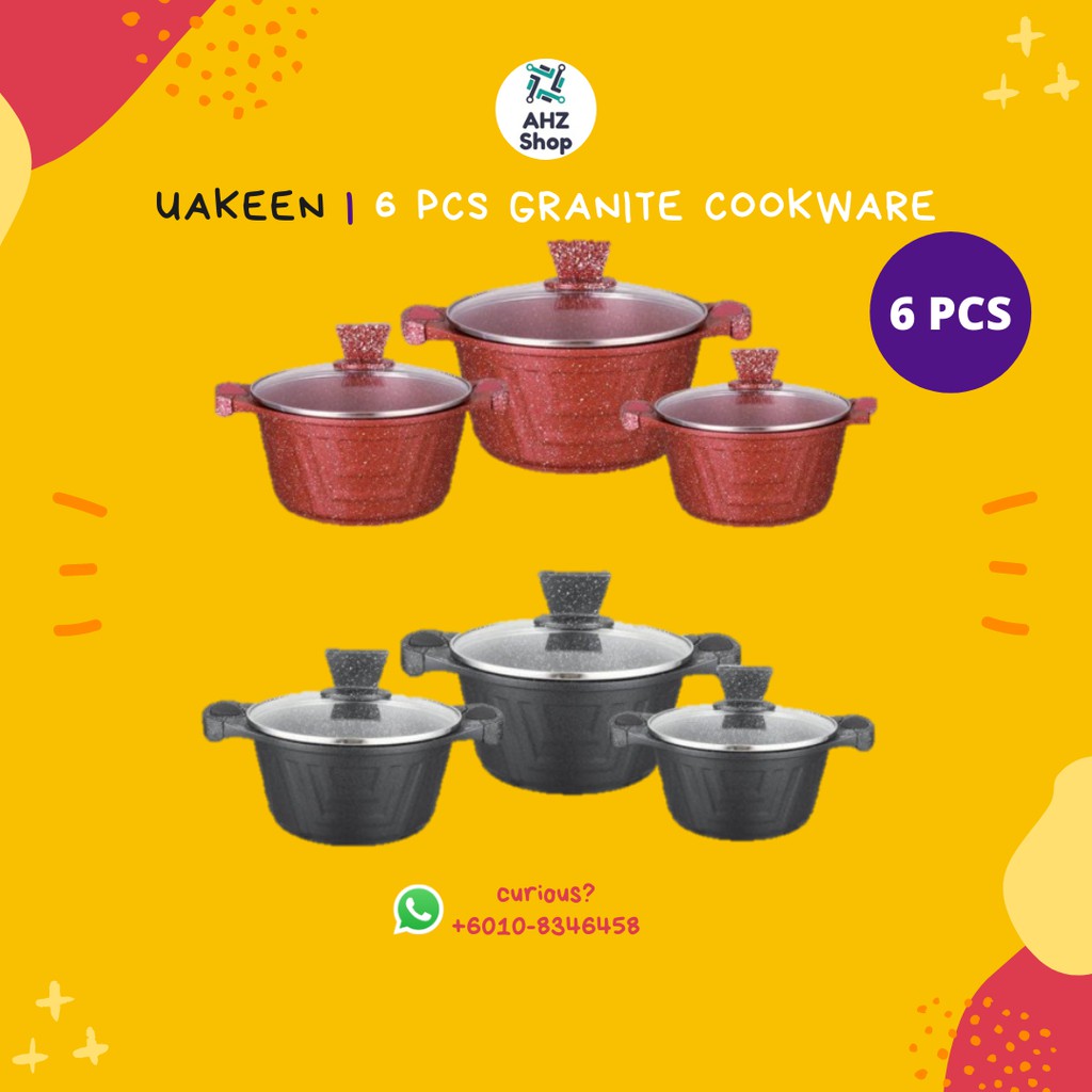 Vaken Uakeen 3pcs Set Periuk Batu Granite Induction, Granite Stone ...