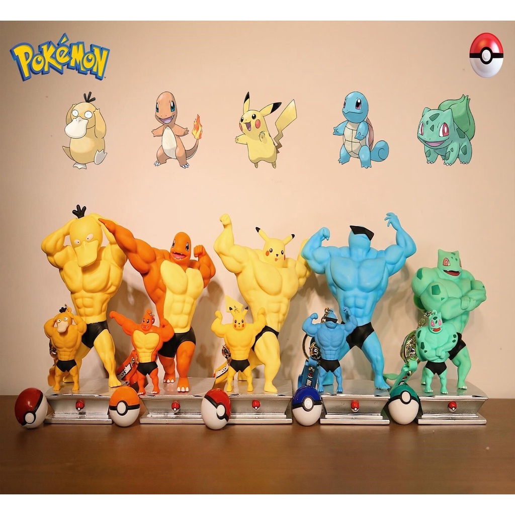 Pokemon Anime Pikachu Charmander Psyduck Squirtle Bulbasaur Muscle Man ...