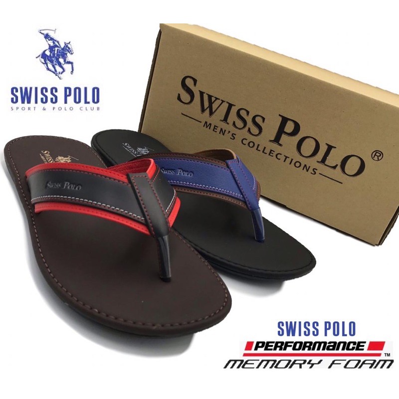Premium Quality Swiss Polo PU Leather Men’s Sandals / Selipar Polo ...