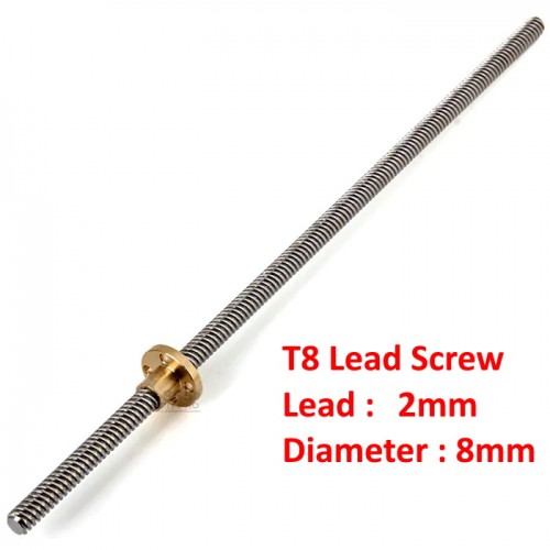 T8 Pitch 2mm lead Stainless Steel Lead Screw With Brass Nut for 3D ...