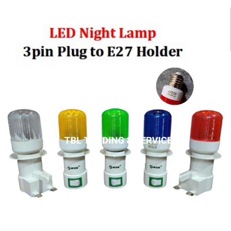 LED Bedroom Sleeping Lamp 3pin Plug to E27 Holder / Night Lamp / Lampu ...