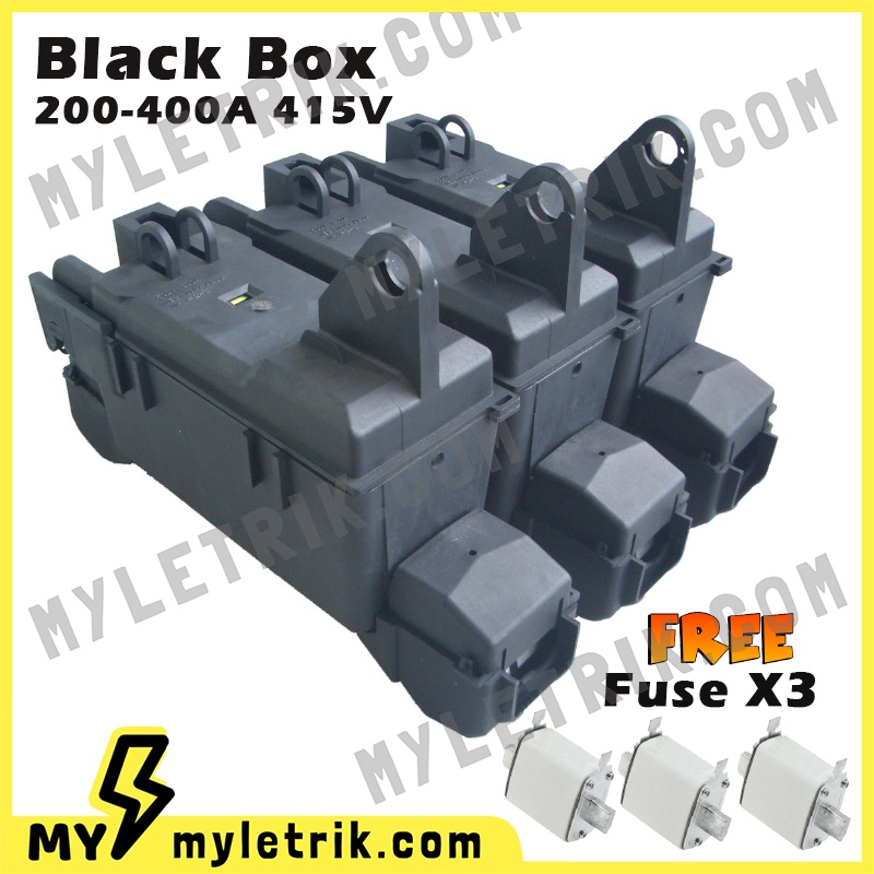 60A - 160A / 200A - 400A 415V 3 Pole Black Fuse Box With Fuse And L ...