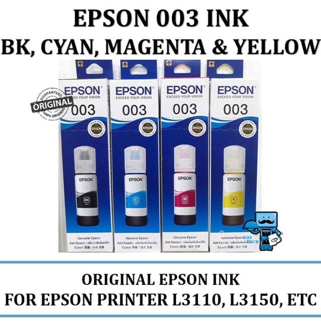 [ORIGINAL] Epson 003 ink (Black, Cyan, Magenta & Yellow) | Shopee Malaysia