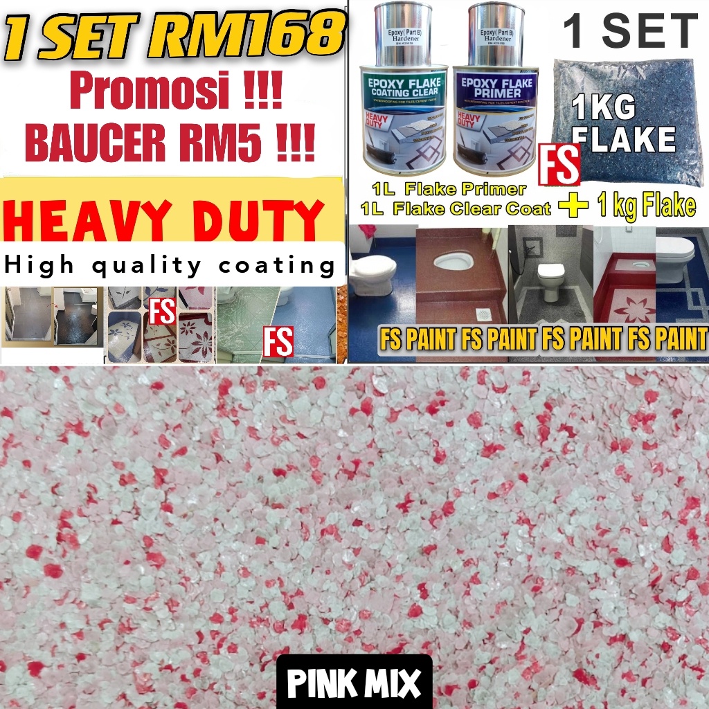 ( PINK MIX ) Full Set Epoxy Colour Flake Coating ( 1KG FLAKE / 1L ...
