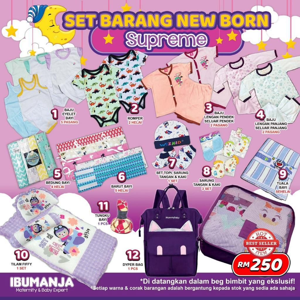 IBUMANJA Set Barangan Baby Newborn Unisex 0-6 Bulan Barut Bedung Topi ...
