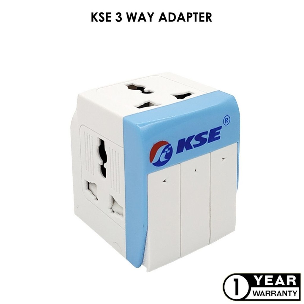 KSE 3 Way Multi Universal Plug Socket Adapter With On & Off Switch – 1 ...
