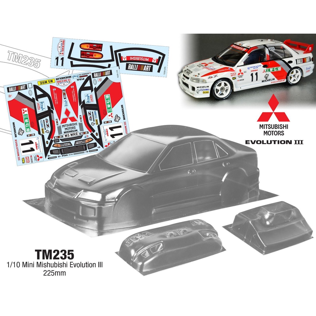 1/12 TM235 Mishubishi Evolution EVO 3 III M car RC body PC 225mm ...
