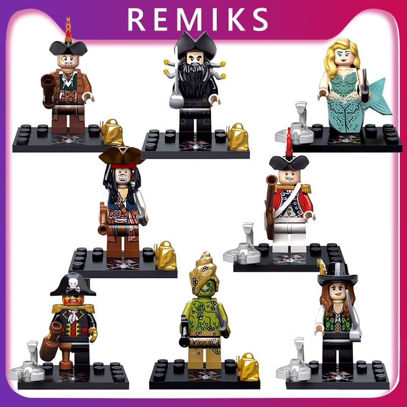 Pirates of the Caribbean Minifigures Building Blocks Jack Sparrow Davy ...