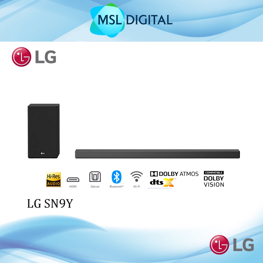 LG SN9Y 520W 5.1.2ch Hi-Res Dolby Atmos Sound Bar with Meridian ...