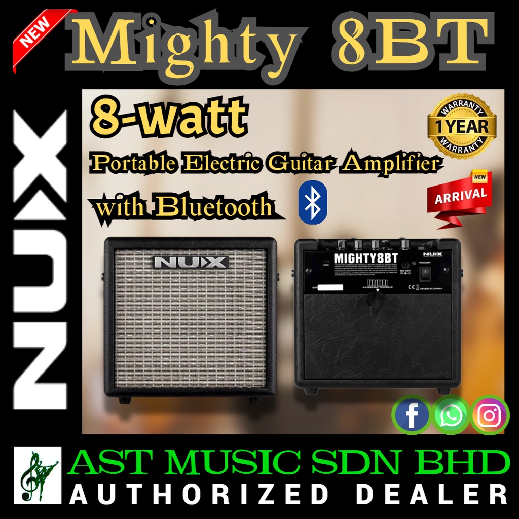NUX Mighty 8BT 8-watt Portable Electric Guitar Amplifier with Bluetooth ...