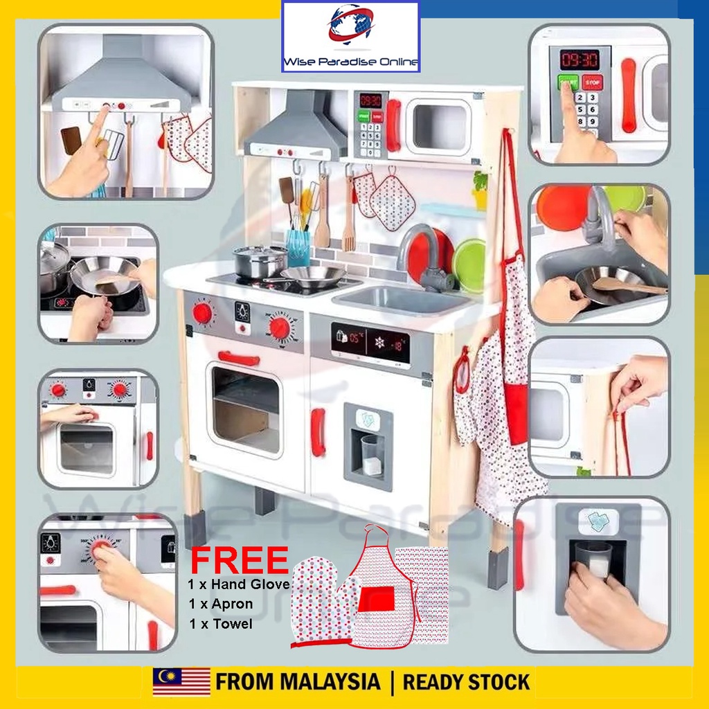 European style Wooden Kitchen Toy Set Pretend Play Toys - with Sound ...