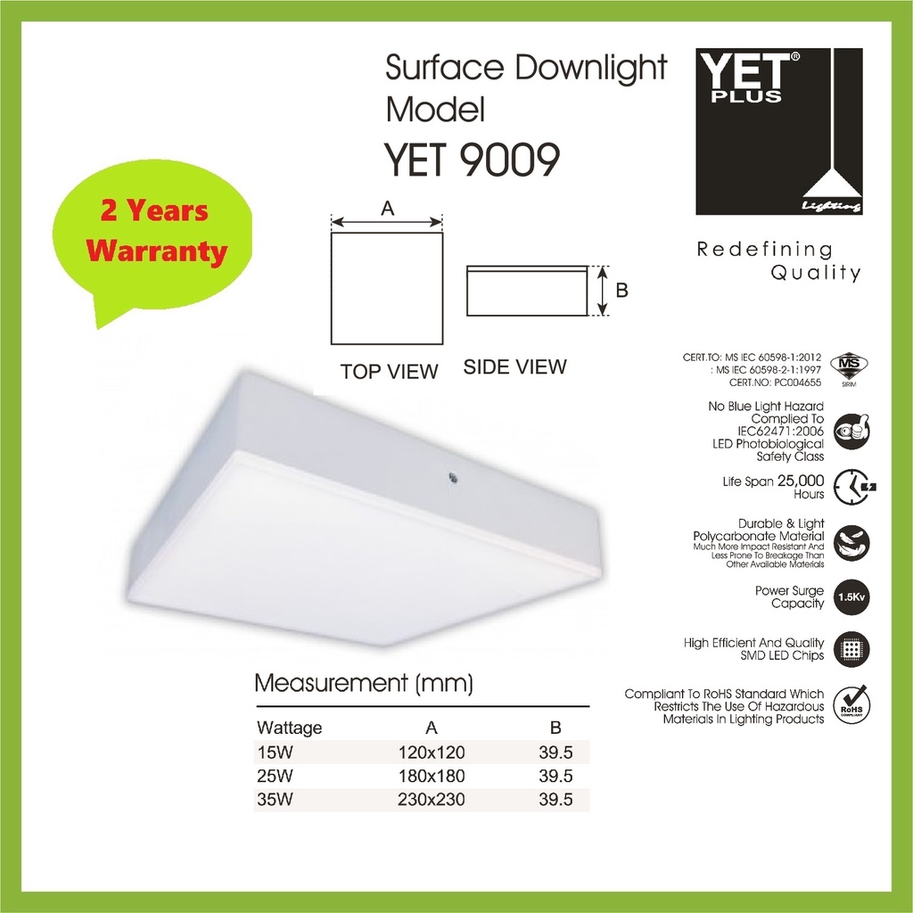 Yetplus 9009 Led Surface Downlight 25W (2 years warranty) Led downlight ...