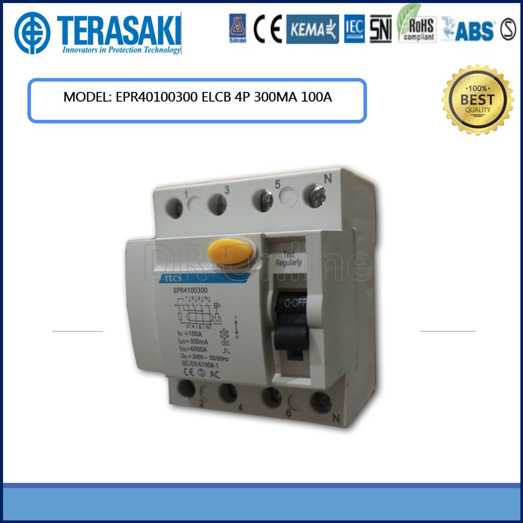 TERASAKI ELCB / RCCB 4P ,40A / 63A /100A ~ 300MA , (EPR40xx300AC) | Shopee Malaysia