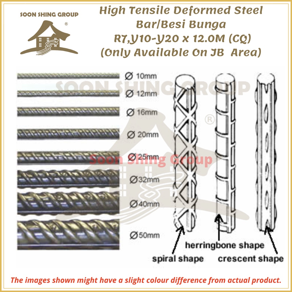 High Tensile Deformed Steel Bar/Besi Bunga (Y) R7,Y10-Y20 x 12.0M (CQ ...