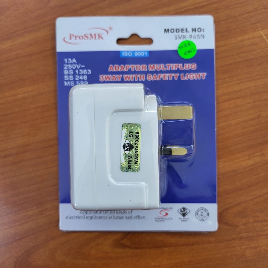 ProSMK Adaptor Multiplug 3way With Safety Light SMK-945N | Shopee Malaysia