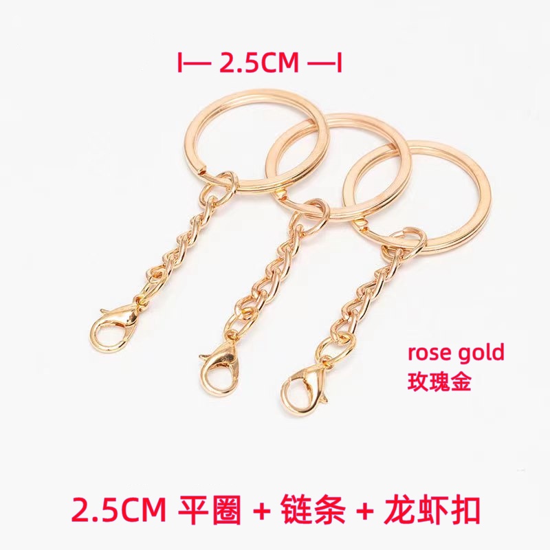 Keychain diy Open Ring Short Chain Key ring Small Rose Gold Silver Set ...
