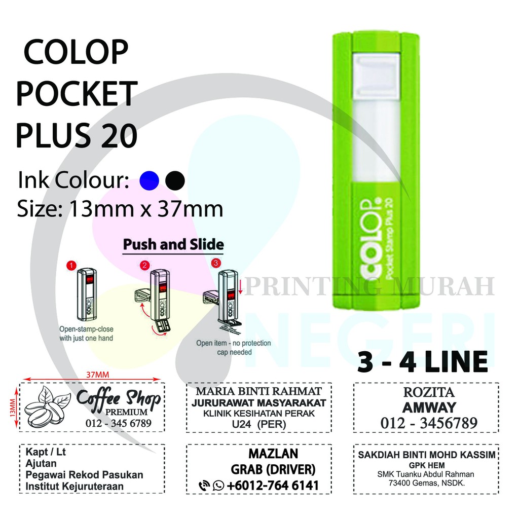 SAME DAY SHIP OUT (READY STOK) Colop Pocket Rubber Stamp 20 / 30 / 40 Self Inking Rubber Stamp ...